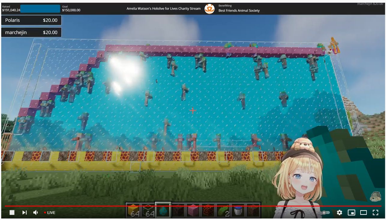Ame building an elaborate Minecraft zombie torture aquarium on her charity stream... | Scrolller