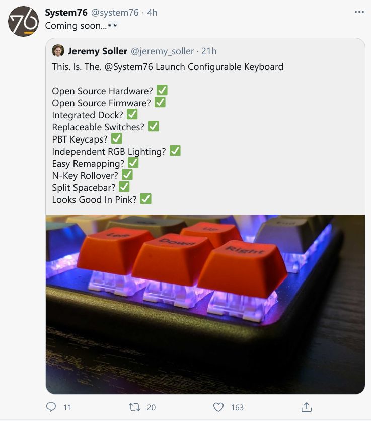 An open source mechanical keyboard from System76? | Scrolller