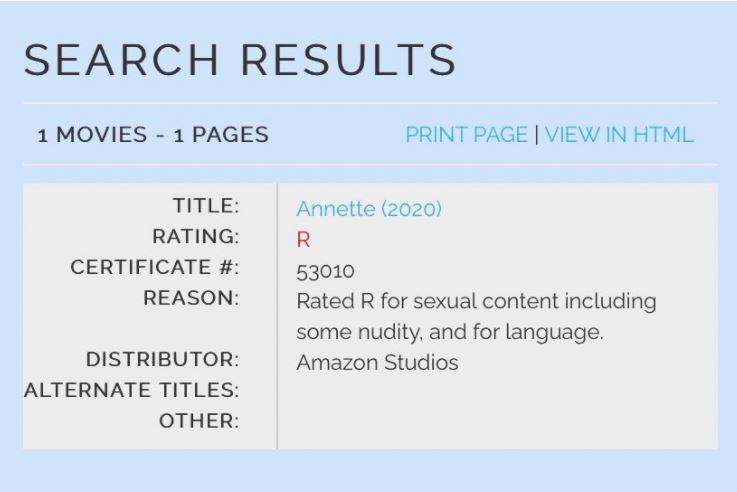 Annette Gets R Rating for Nudity & Language | Scrolller