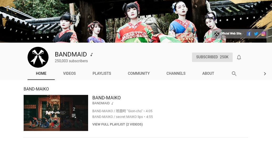 Another milestone! BAND-MAID's Official Youtube Channel has reached over 250k subscribers ...