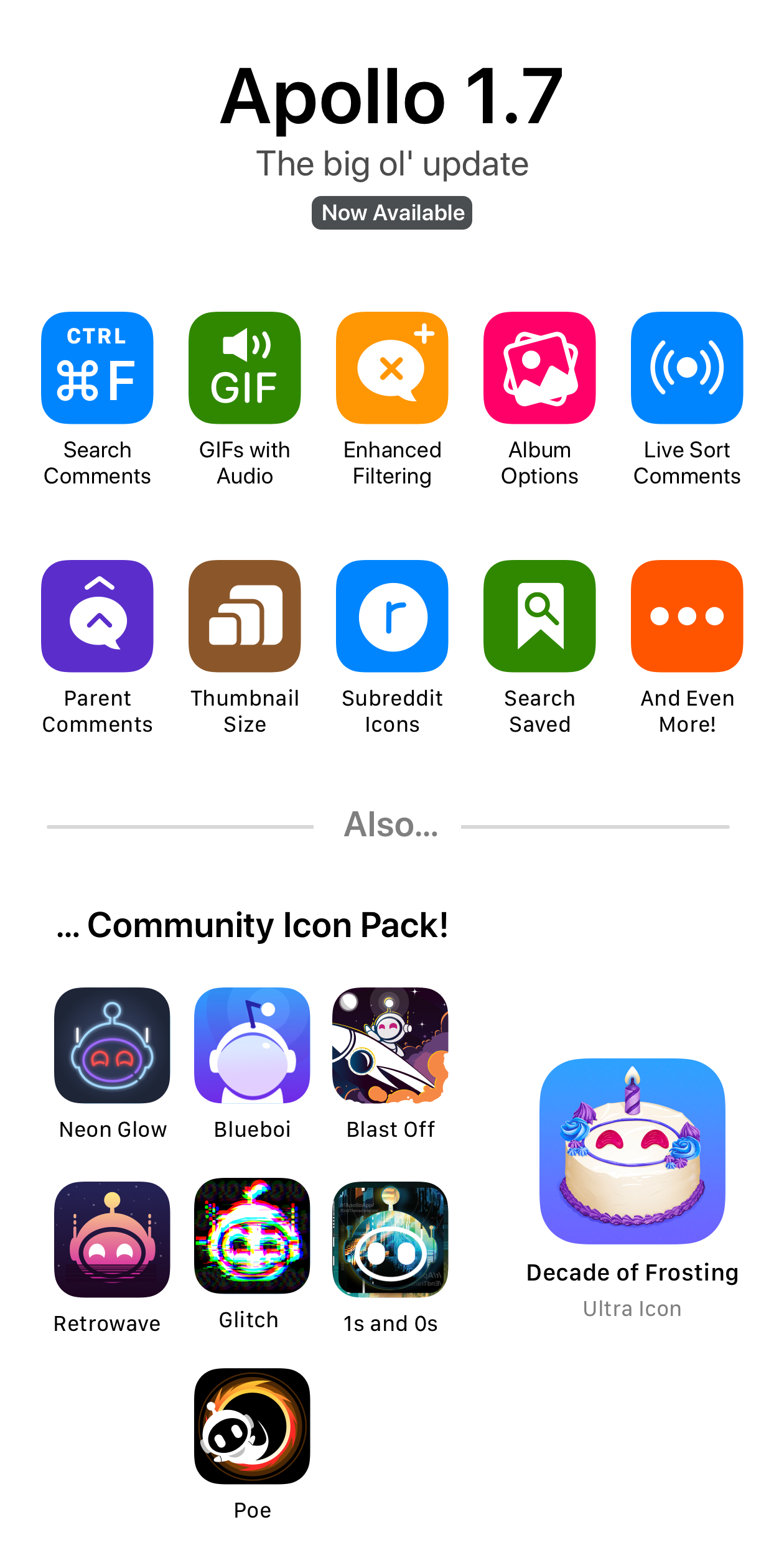 Apollo 1.7 is now OUT! Been working on this update for months. Command/Control-F in comments ...