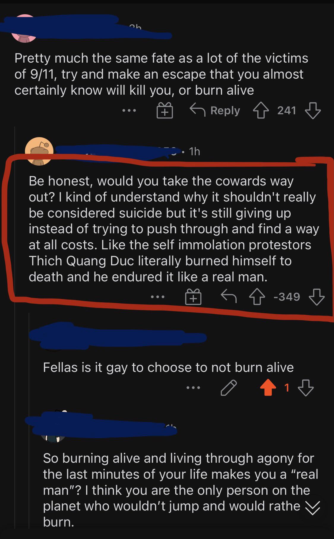Apparently you’re not a real man if you decide to jump out of a burning ...