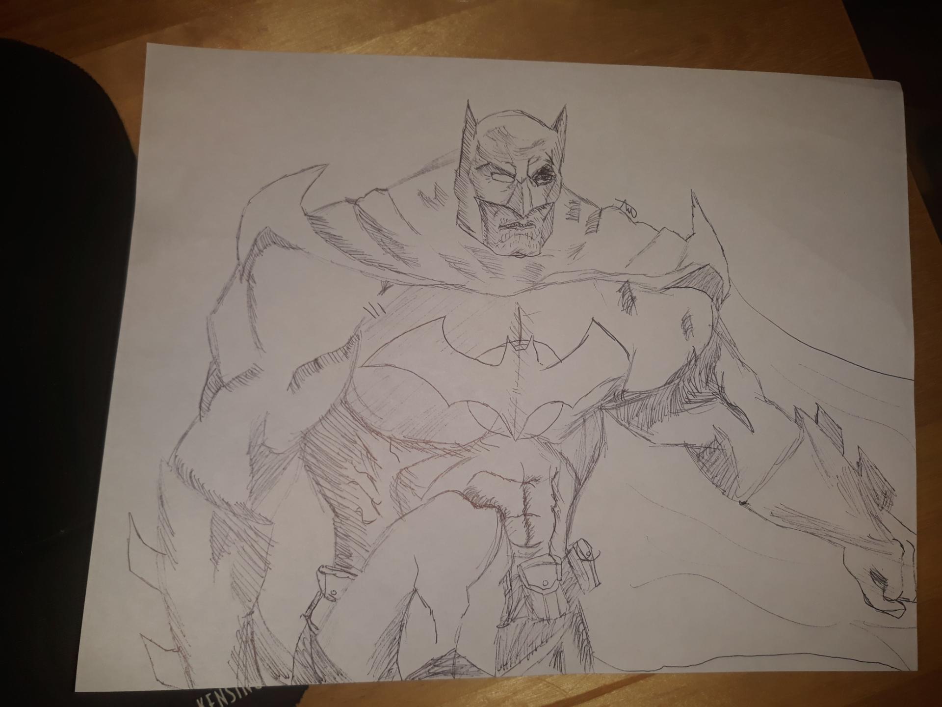[Artwork] A drawing of Batman (Thomas Wayne) that I drew. I'm just now realizing his head is a ...
