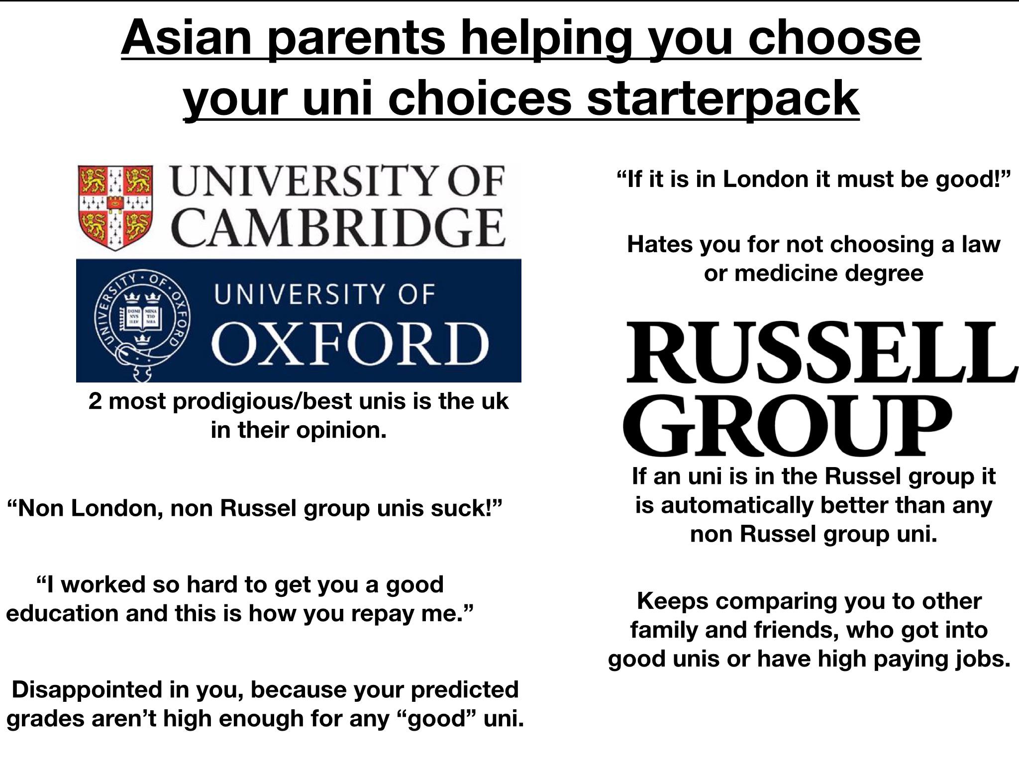 Asian parents helping you choose your uni choices starterpack (OC) | Scrolller