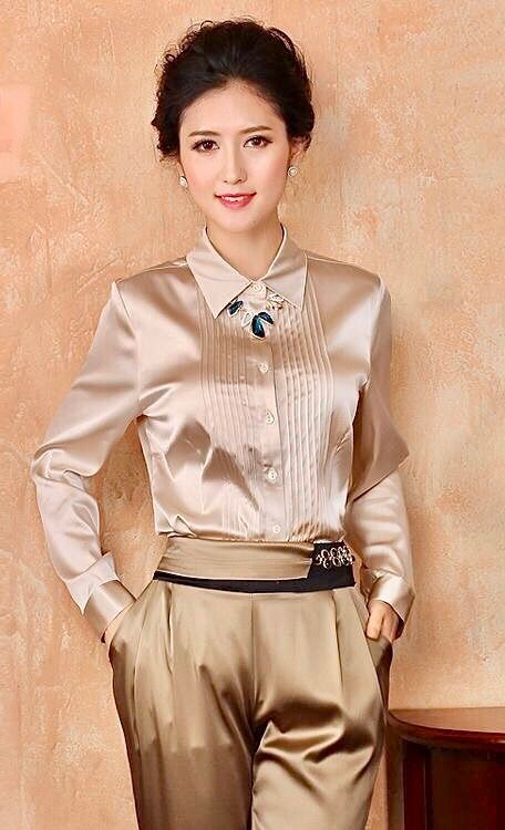Asian satin blouse and satin pants | Scrolller