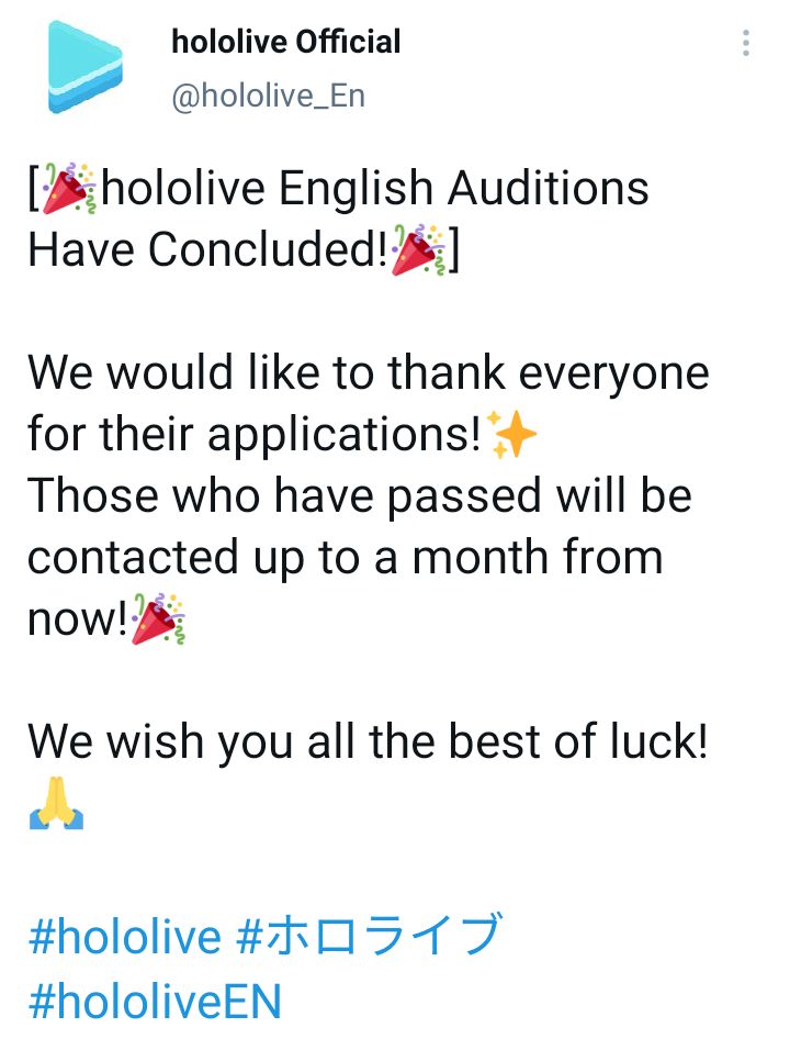 ATTENTION! Auditions for the next HoloEN batch have now OFFICIALLY CONCLUDED. | Scrolller