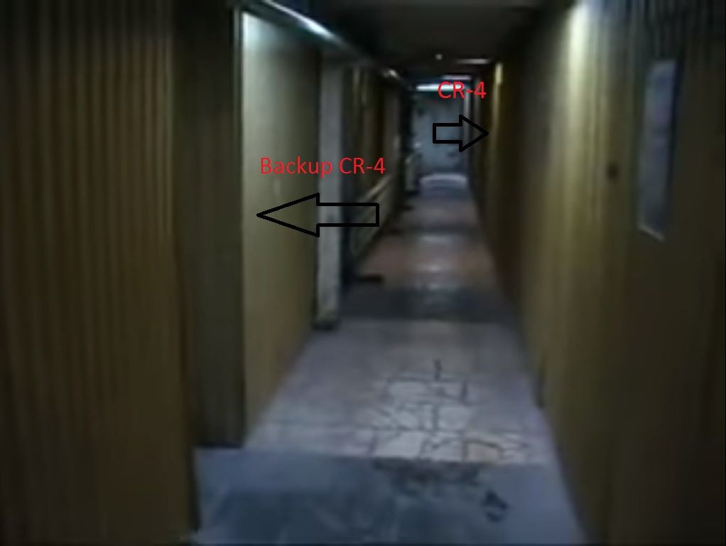 Backup CR-4 original entrance, then follows a concrete barrier and a staircase to the left ...