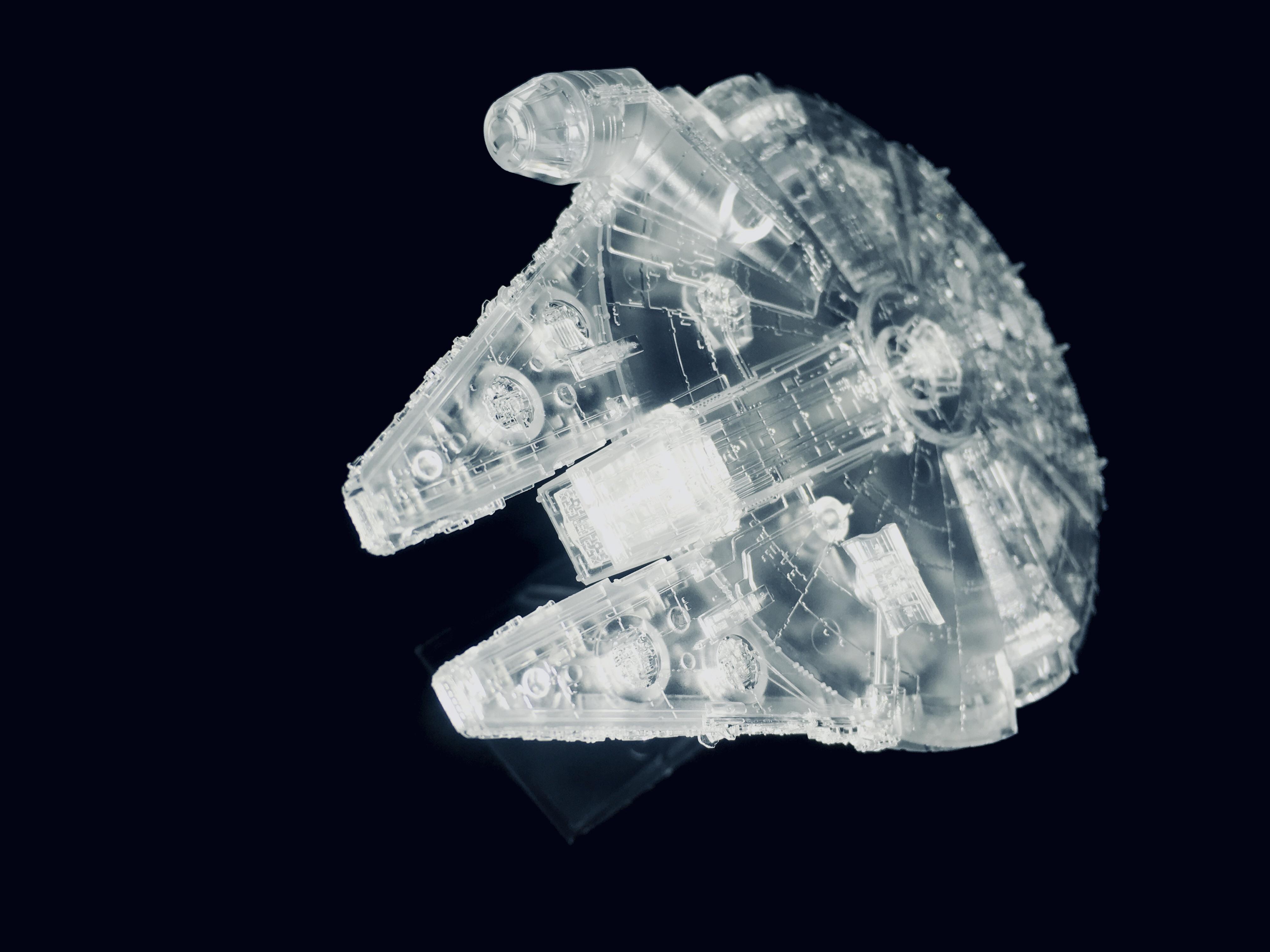 Bandai clear Millennium Falcon model kit I made today. | Scrolller