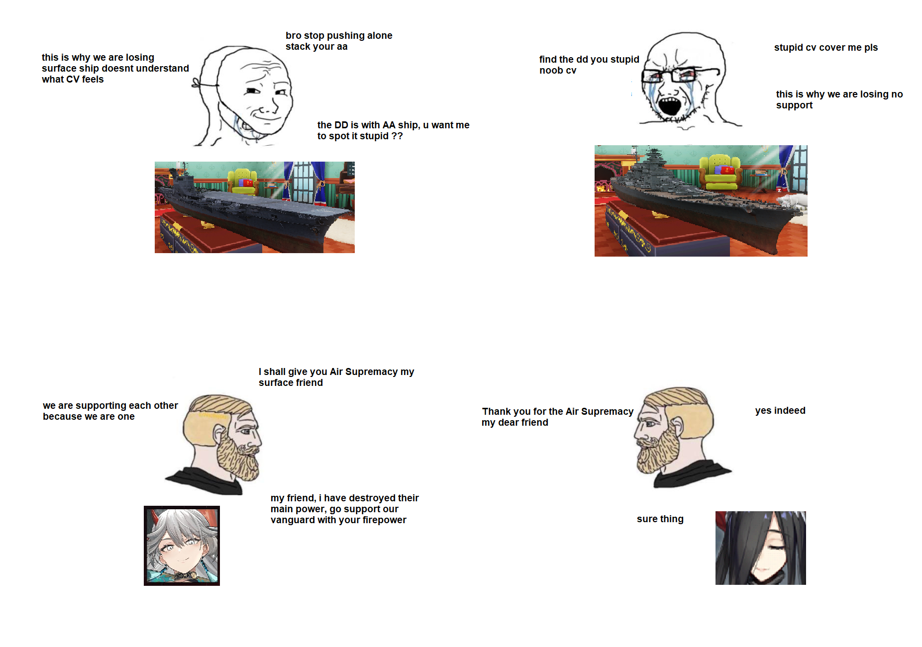 Basically, the relationship between CV and other surface ships, in their Original game and Our ...