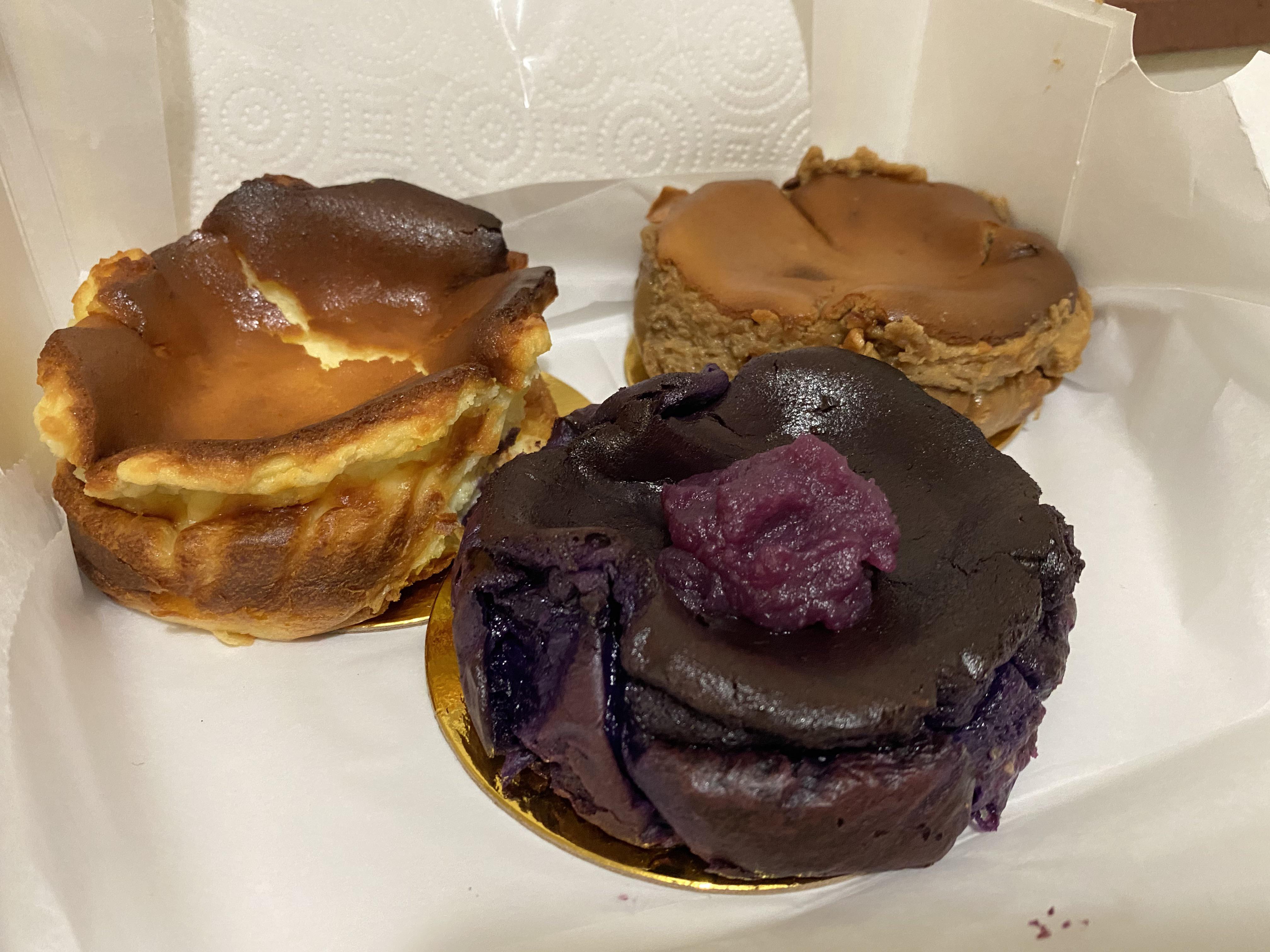 Basque cheesecakes from popup bakery heylovedesserts on instagram. Original, ube and coffee ...