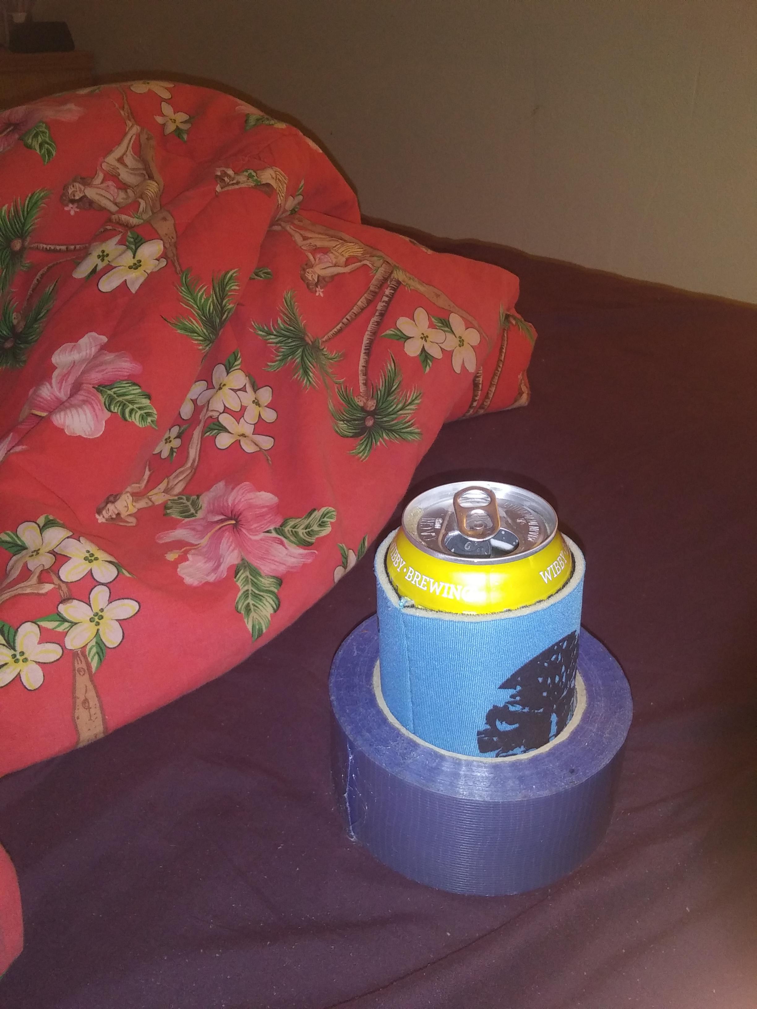 Beer inside cozy inside roll of duct tape: bed-safe beer holder 👍 | Scrolller