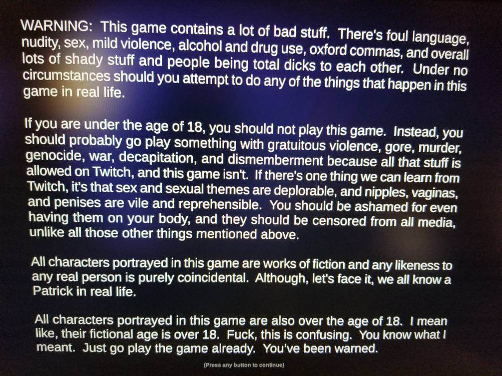 Best game warning screen ever | Scrolller