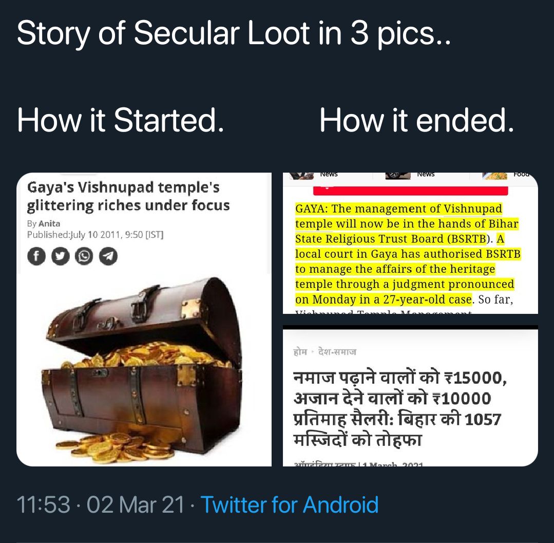 Bihar Govt [NDA(BJP)] has taken over Gaya Temple and now will give ...