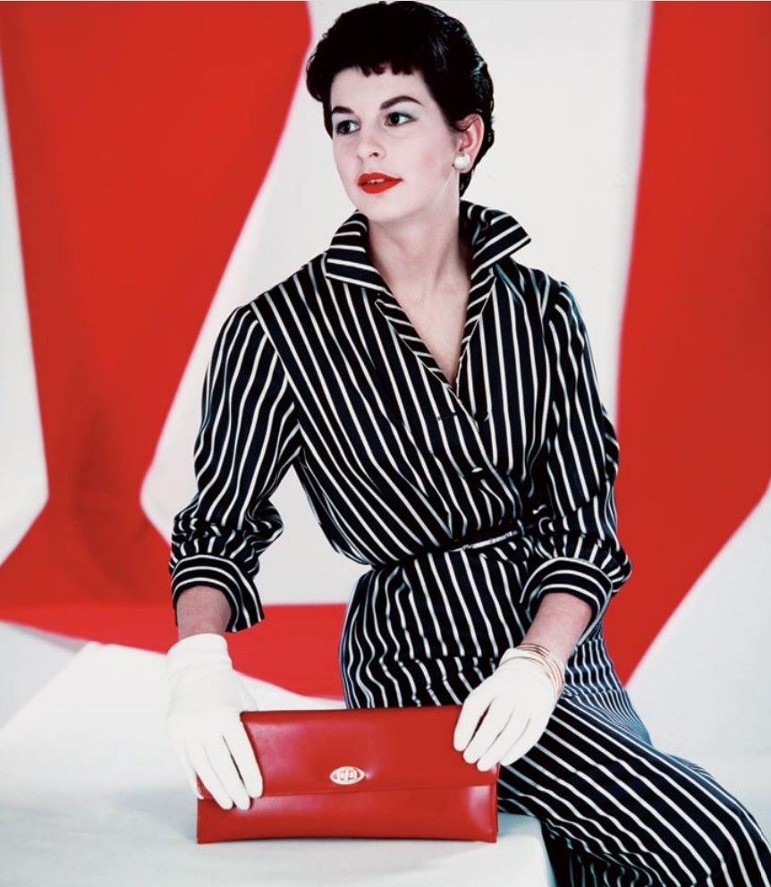 Black-and-white striped shirtwaist dress, 1950s. | Scrolller