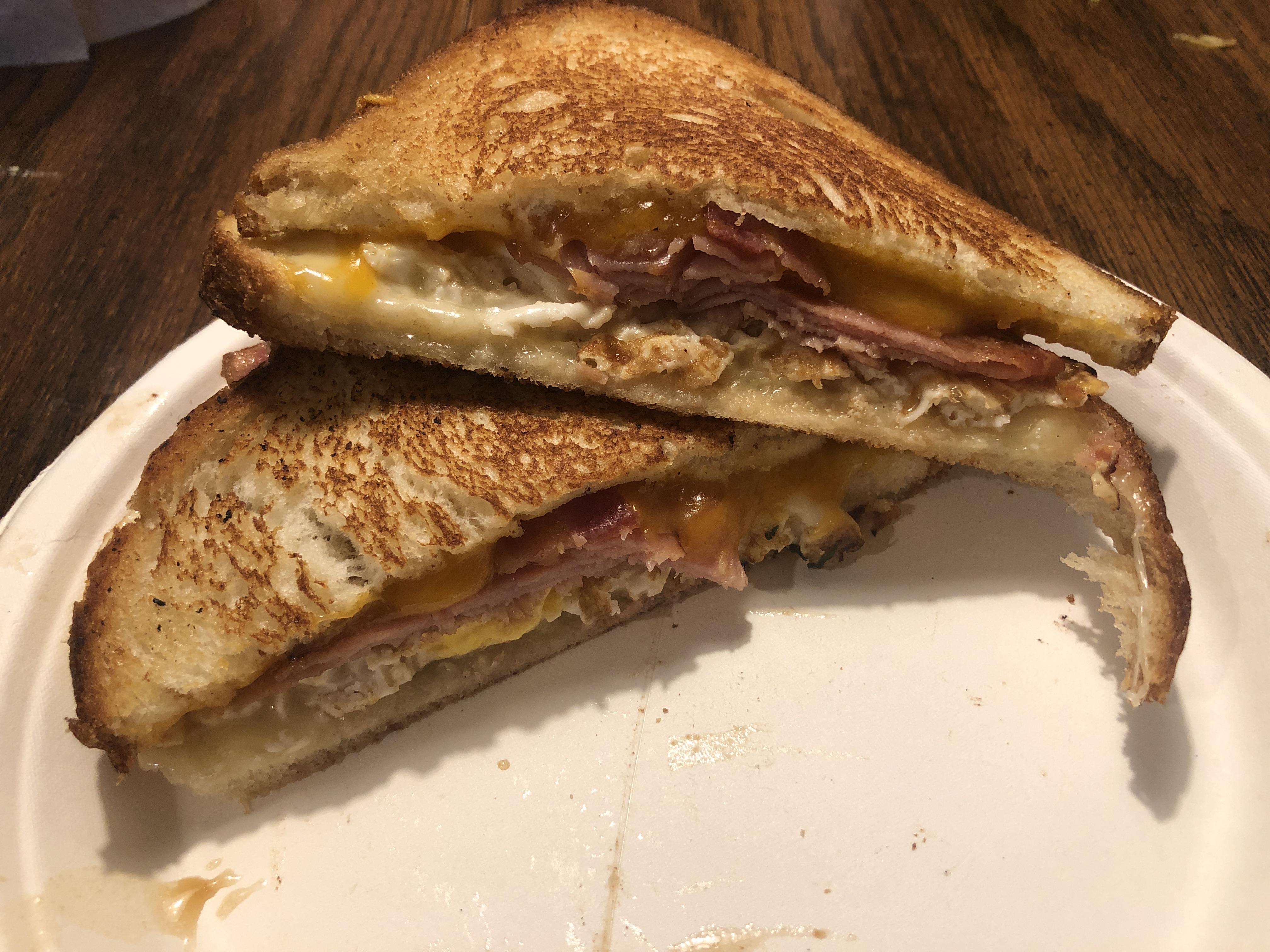 Breakfast melt! Ham, fried eggs, cheddar and Swiss | Scrolller