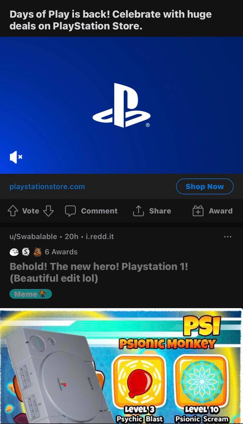 Bruh my PS1 hero post was shown under a playstation add | Scrolller