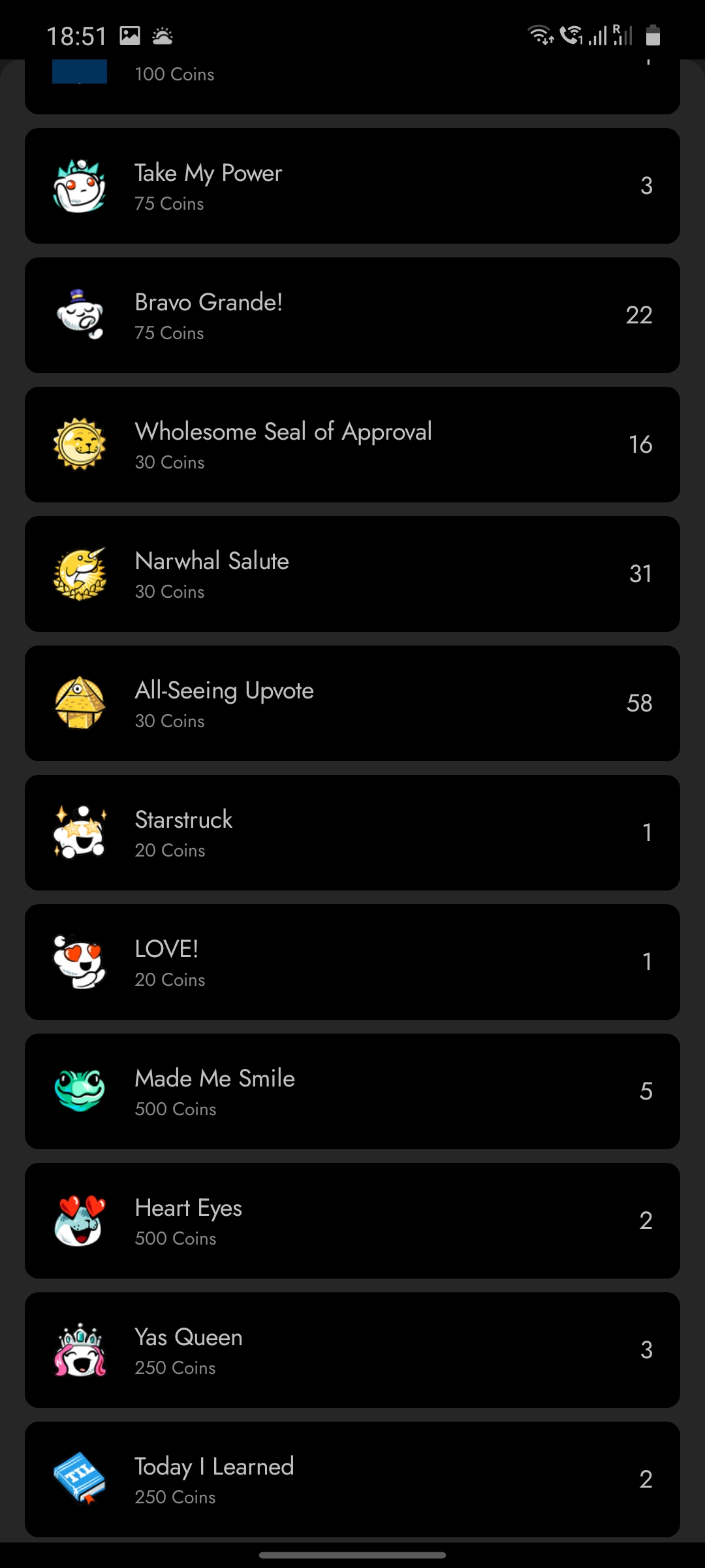 Can you please list out the awards in descending order? | Scrolller