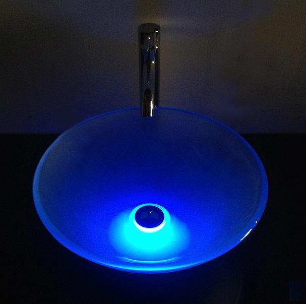 Chrome Lighted Mounting Ring with Blue Light for Clear Glass Vessel Sinks | Scrolller