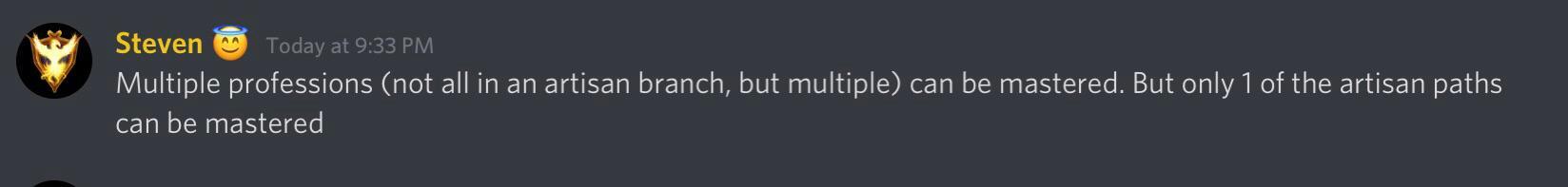 Clarification by Steven on mastering of professions. | Scrolller