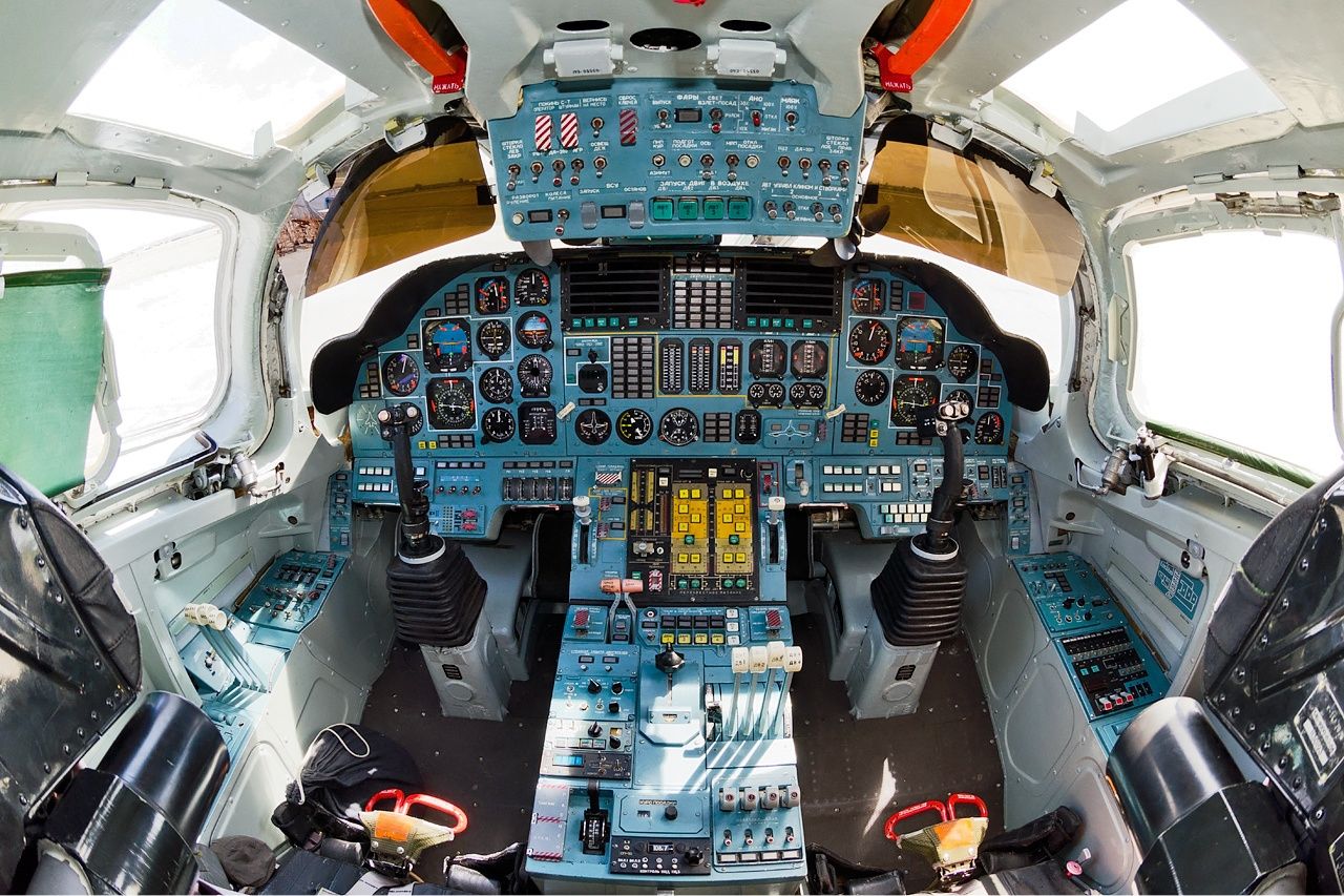 Cockpit of a Tu-160 Beliy Lebed (White Swan), NATO reporting name: Blackjack | Scrolller