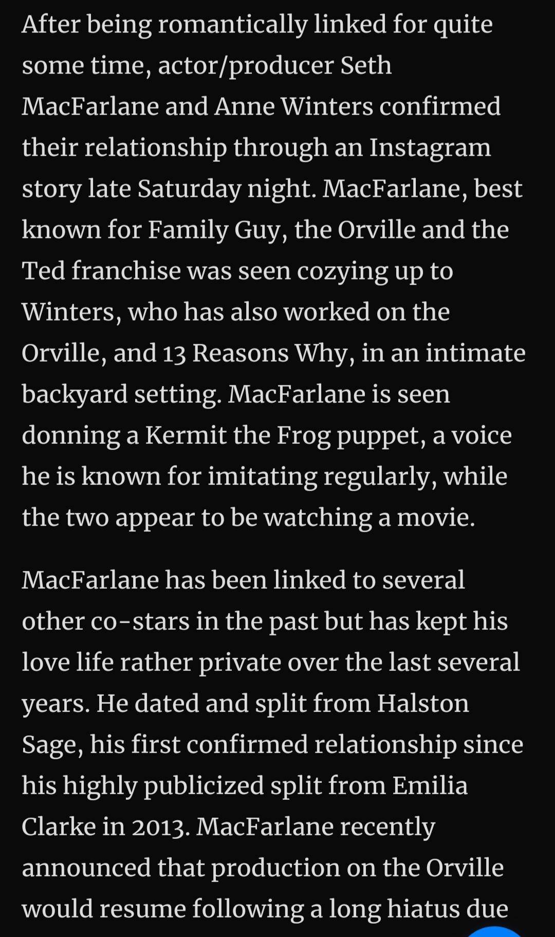 Confirmed. Anne Winters and Seth MacFarlane ARE dating. | Scrolller