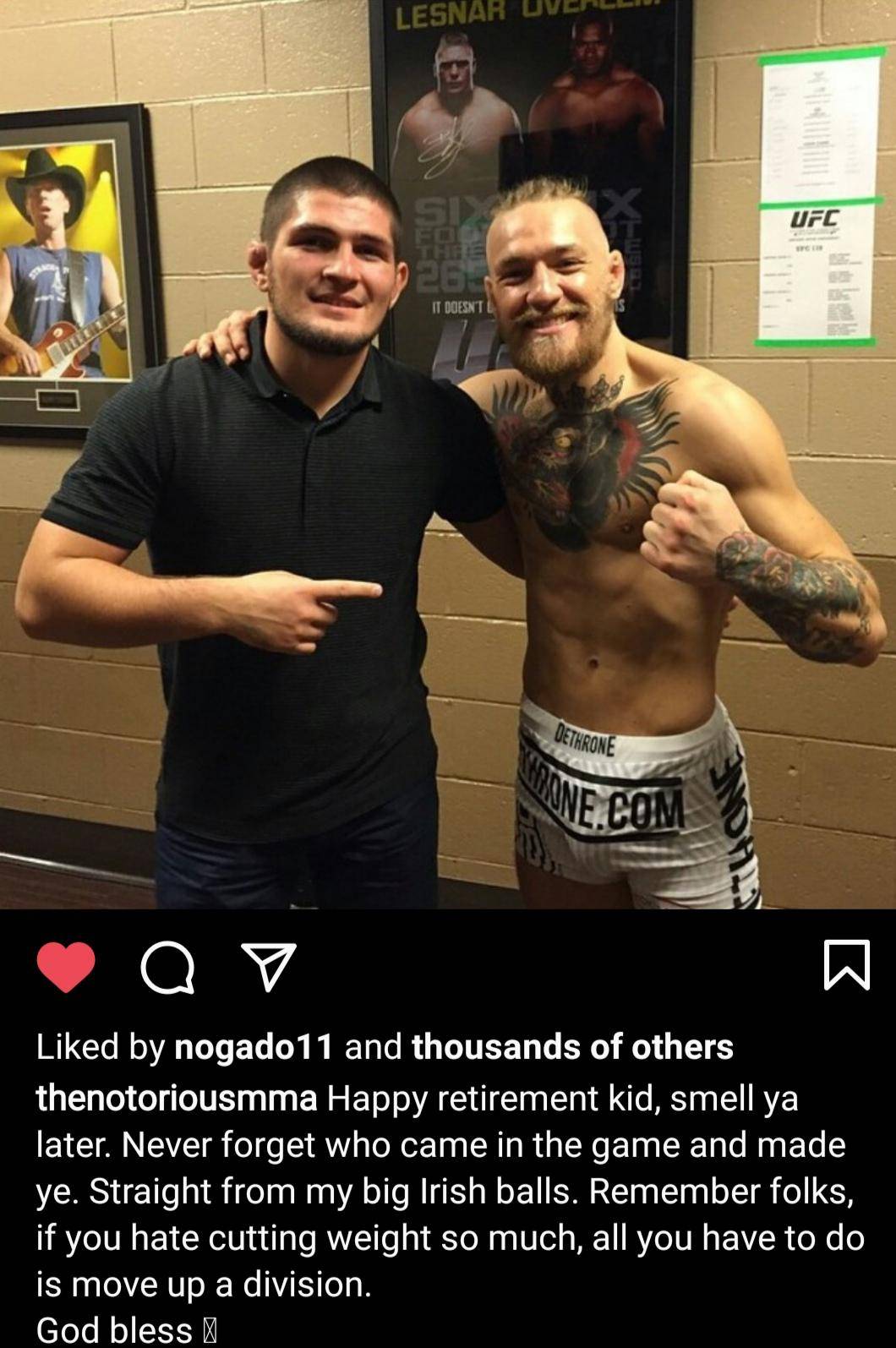 Conor McGregor on Khabib's retirement. | Scrolller