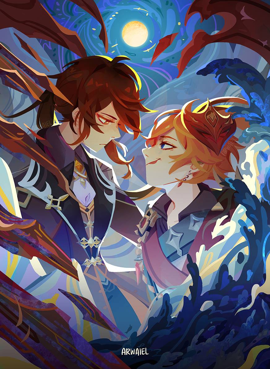 Zhongli and Childe for a zine I'm in | Scrolller