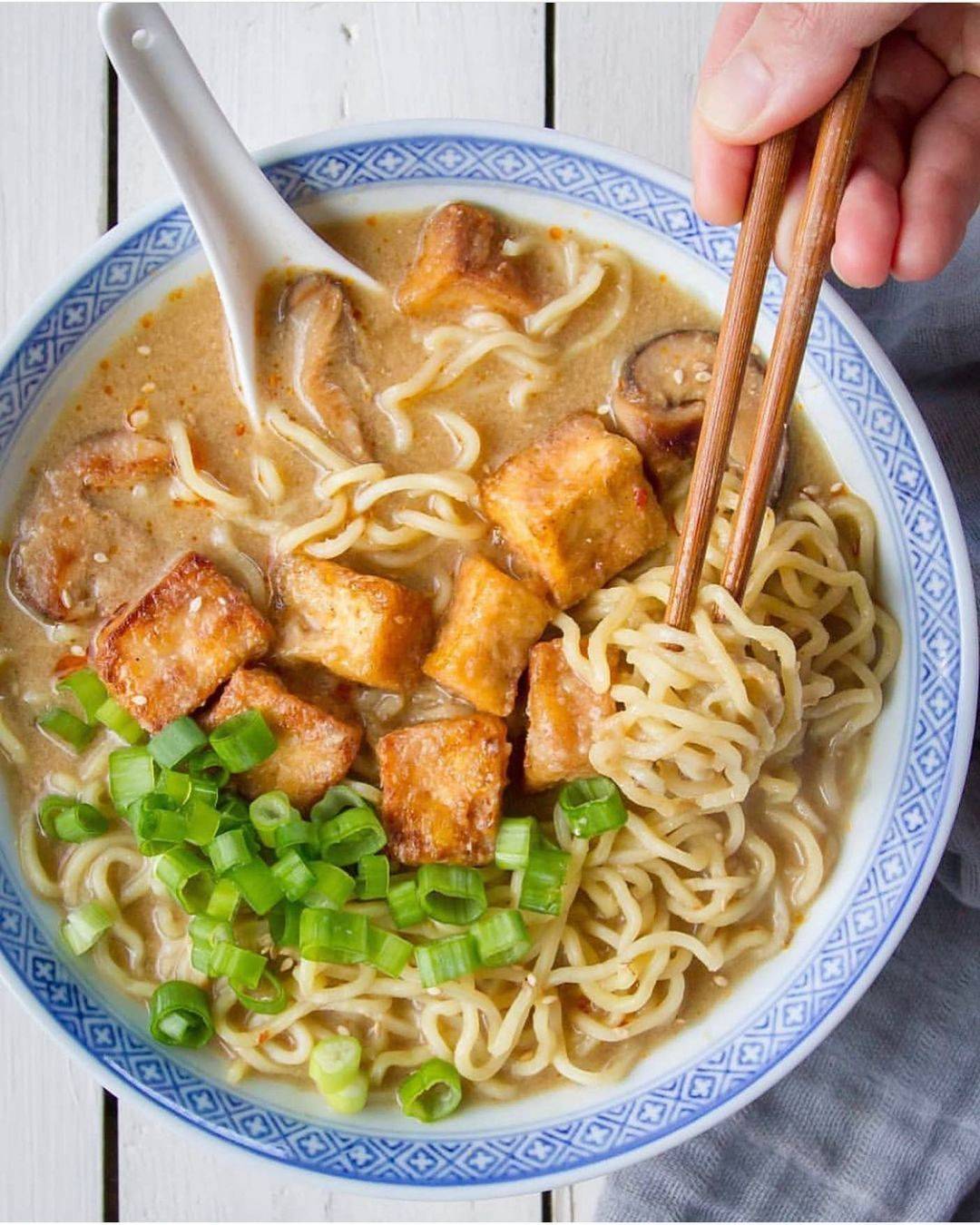 Creamy ramen bowl with crispy tofu | Scrolller