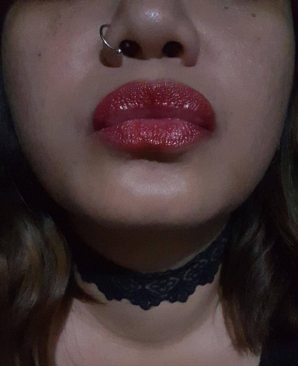 crimson red lips, black lace choker; that’s all | Scrolller