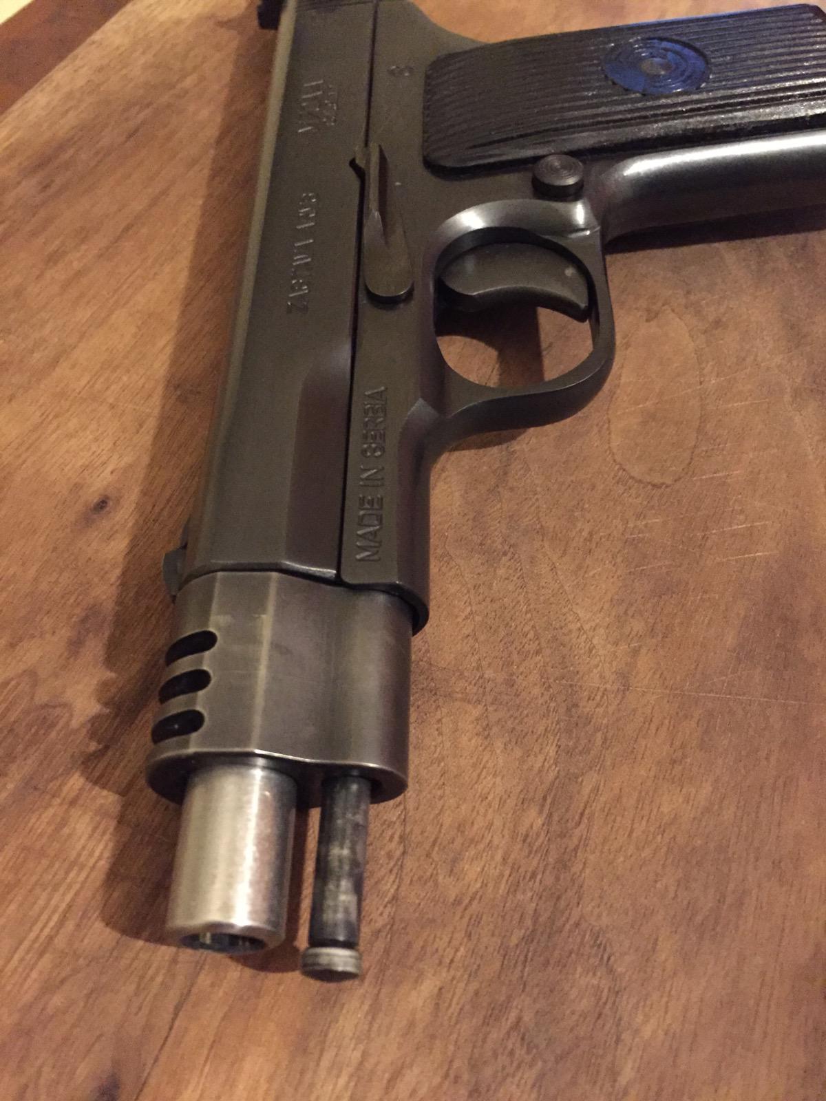 Custom muzzle brake on the Zastava M70aa 9mm. Success! | Scrolller