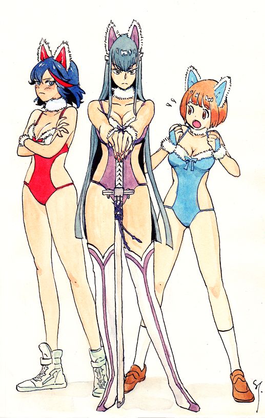Daily Satsukiposting #916! Satsuki, Ryuko and Mako in scandalous outfits! Artist seems to be ...