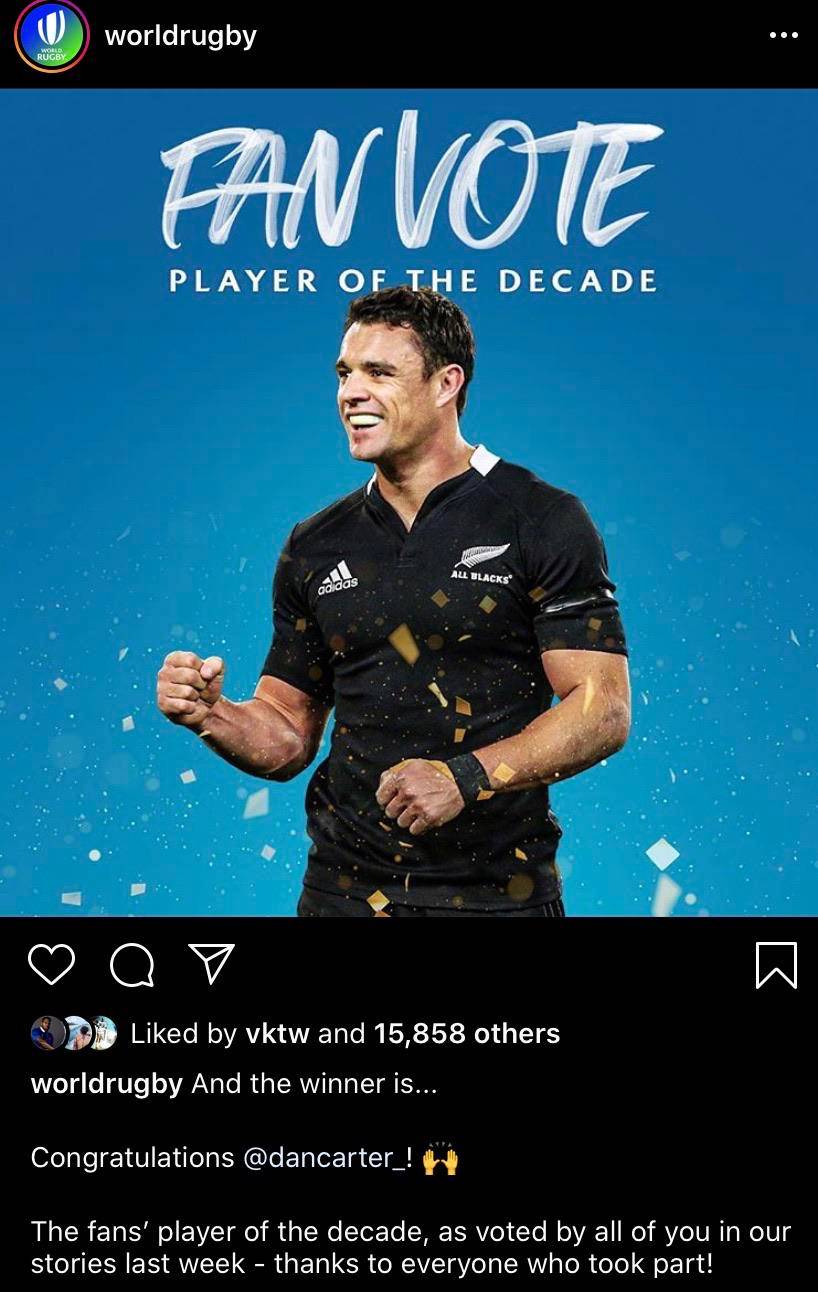 Dan Carter named World Rugby fans’ player of the decade | Scrolller