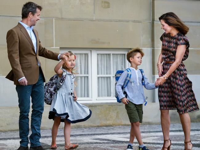 Danish Crown Prince Frederik and Crown Princess Mary pose with their twins Prince Vincent and ...