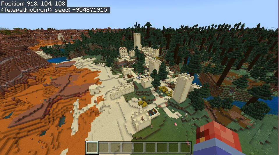 Desert Village wedged between a Badlands and Giant Tree Taiga biome at spawn! Bedrock seed ...