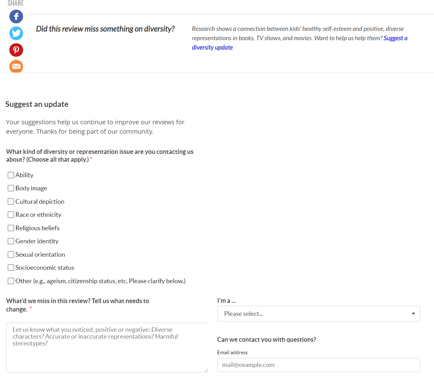 Did this review miss something on diversity? Suggest a diversity update because your kids are in ...