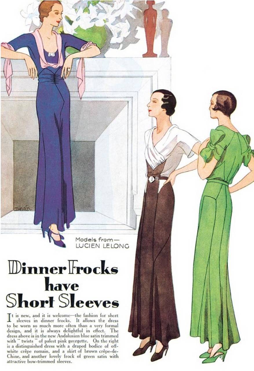 Dinner frocks have short sleeves. 1930s. | Scrolller