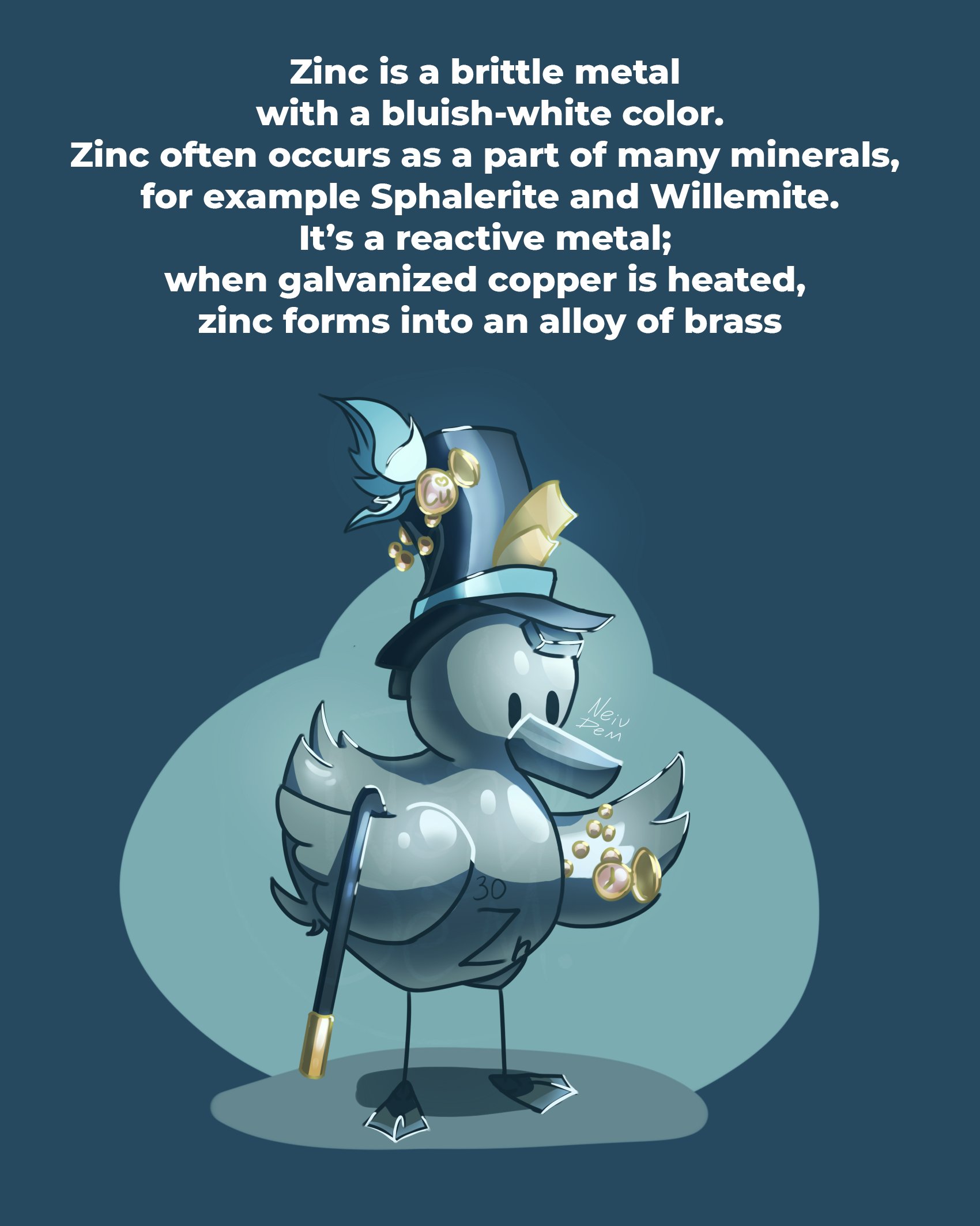 Drawing a chemical elements as a duck everyday. Day 29: Zinc | Scrolller