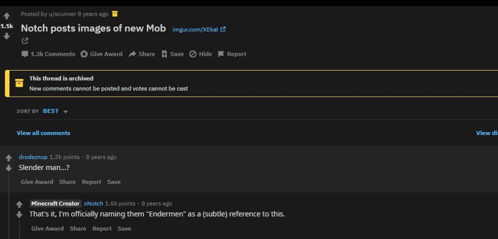 DYK that notch named endermen after a reddit comment | Scrolller