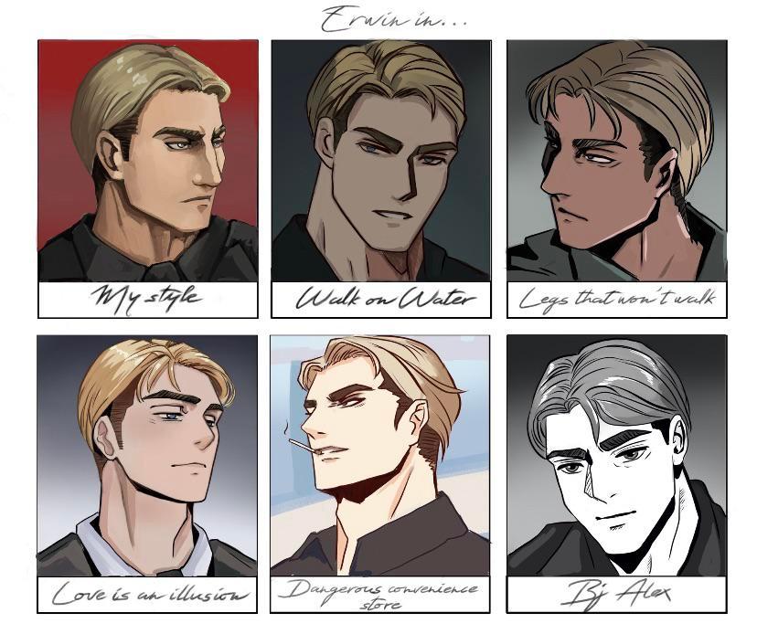 Erwin Smith drawn in 5 variations from Yaoi manga. DANGEROUS CONVENIENCE STORE IS JUST 👴🏿👴🏿👴🏿👴🏿🥜 ...