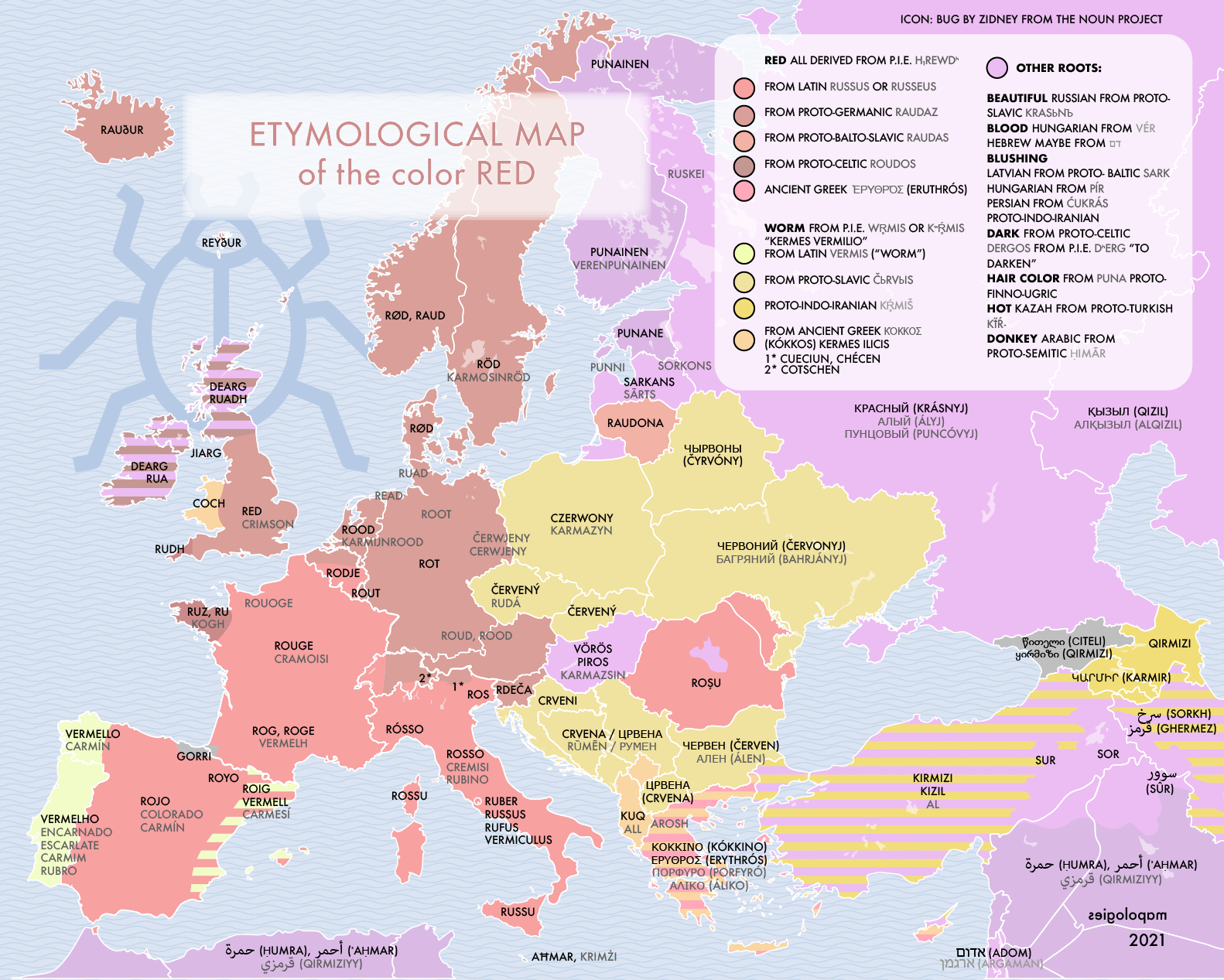 Etymology map of color red | Scrolller