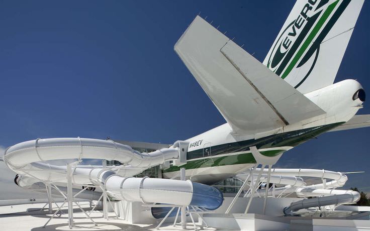 Evergreen Waterpark features a 747 with several water slides coming out of it | Scrolller