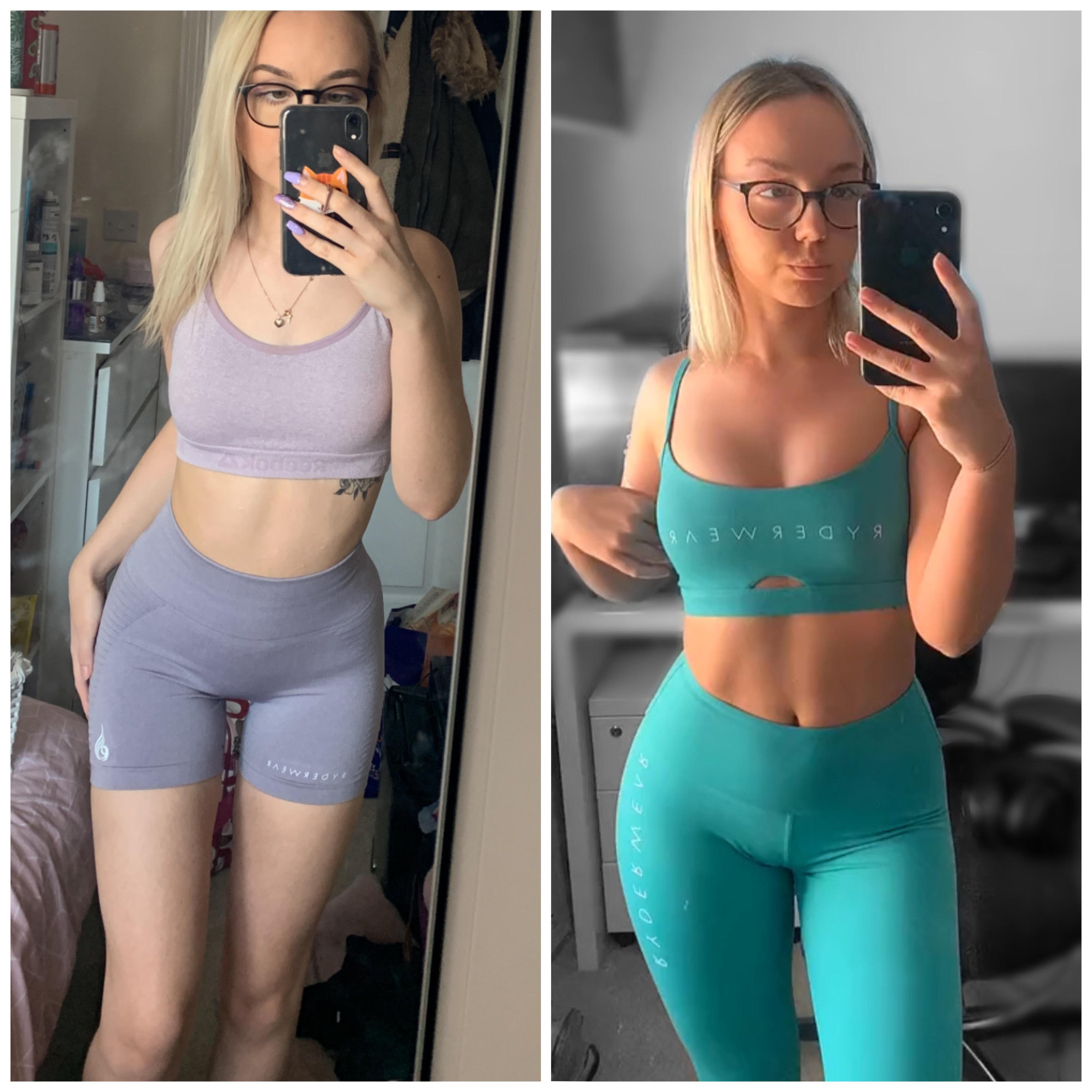 My before and after over 12 months from consistent weight lifting and increased cals - 7kg ...