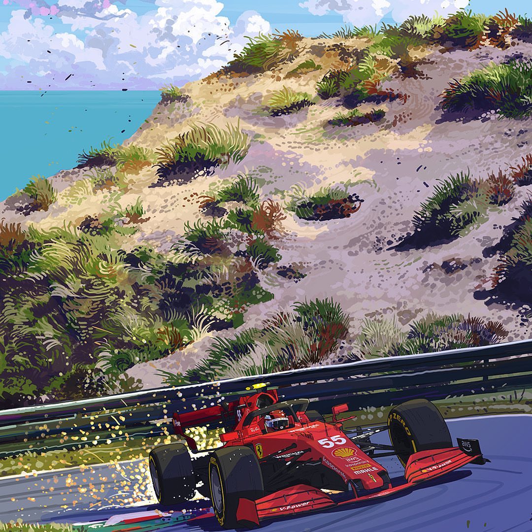 Ferrari poster for the 2021 Dutch Grand Prix by Italian comic artist Matteo Cremona | Scrolller