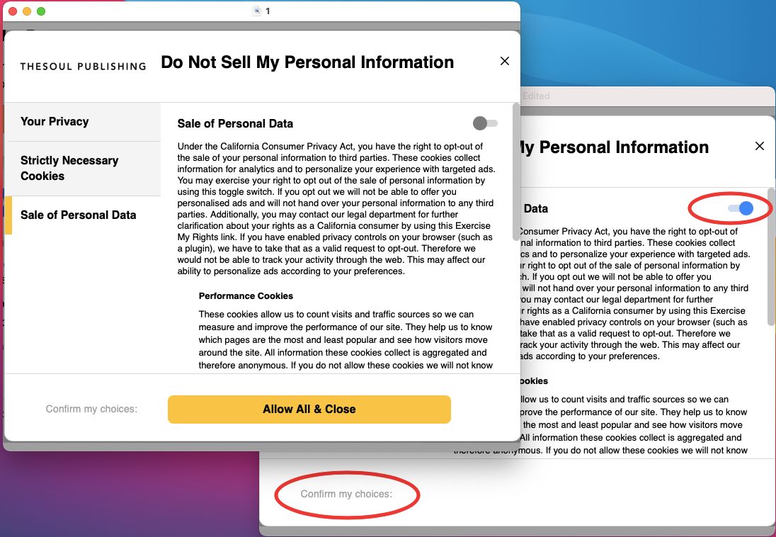 Finally witnessed my own assholedesign moment: the hidden "do not sell my data" button + more ...