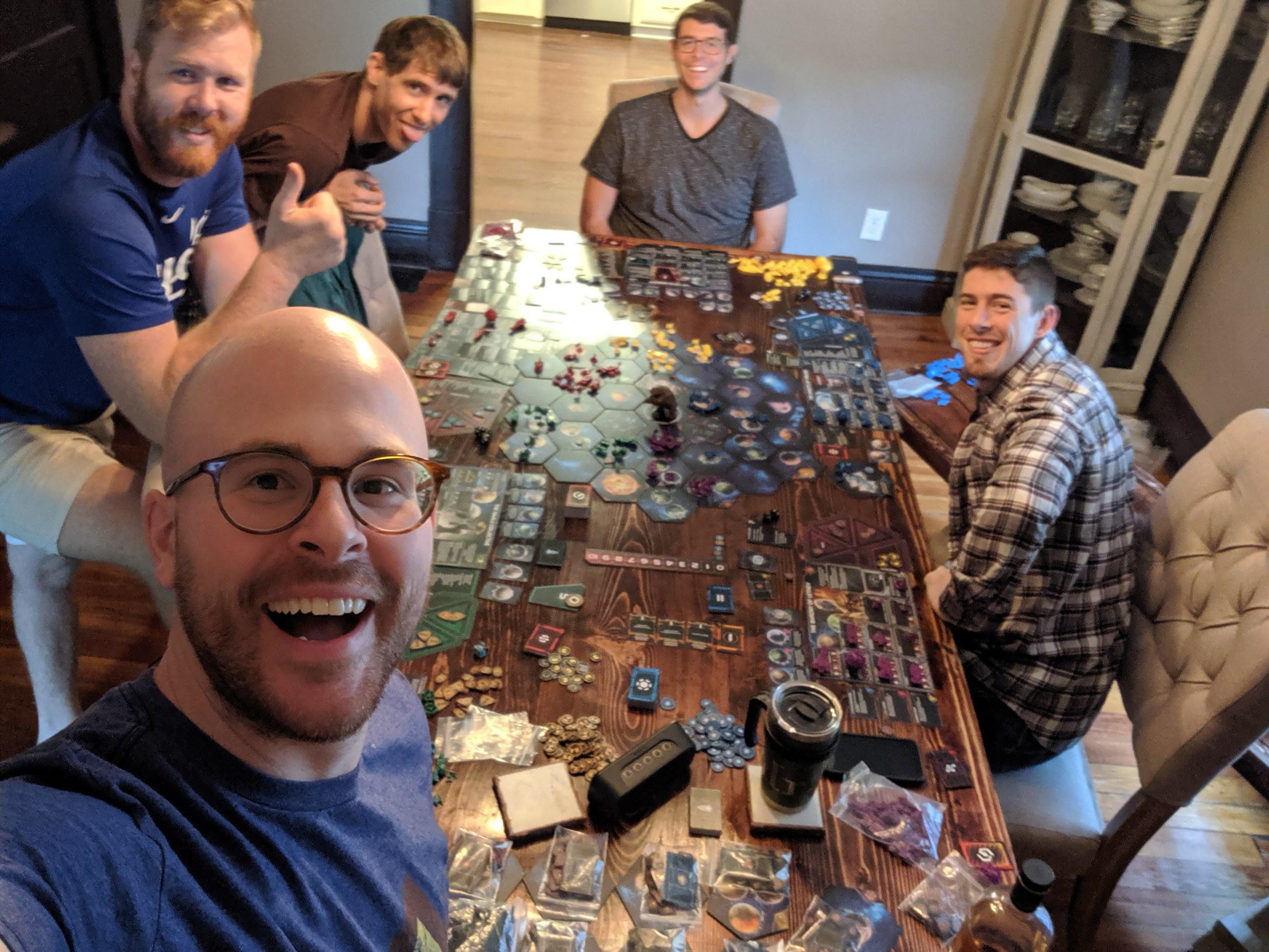 First game of TI - started at 10:37am and finished at 6:57 pm. Amazing first experience for all ...