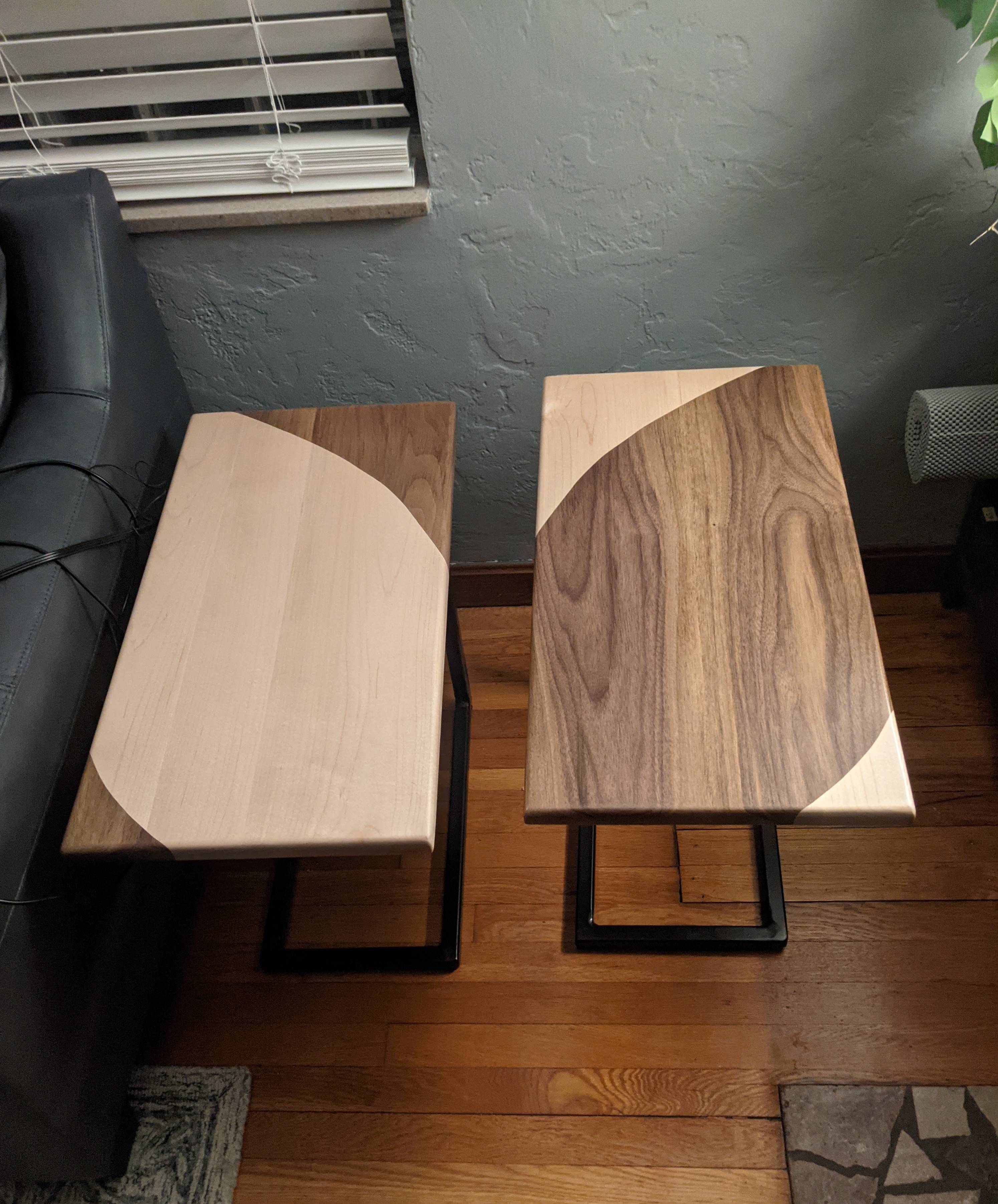 First small project from my new woodshop. Maple and walnut negative end tables for my wife ...