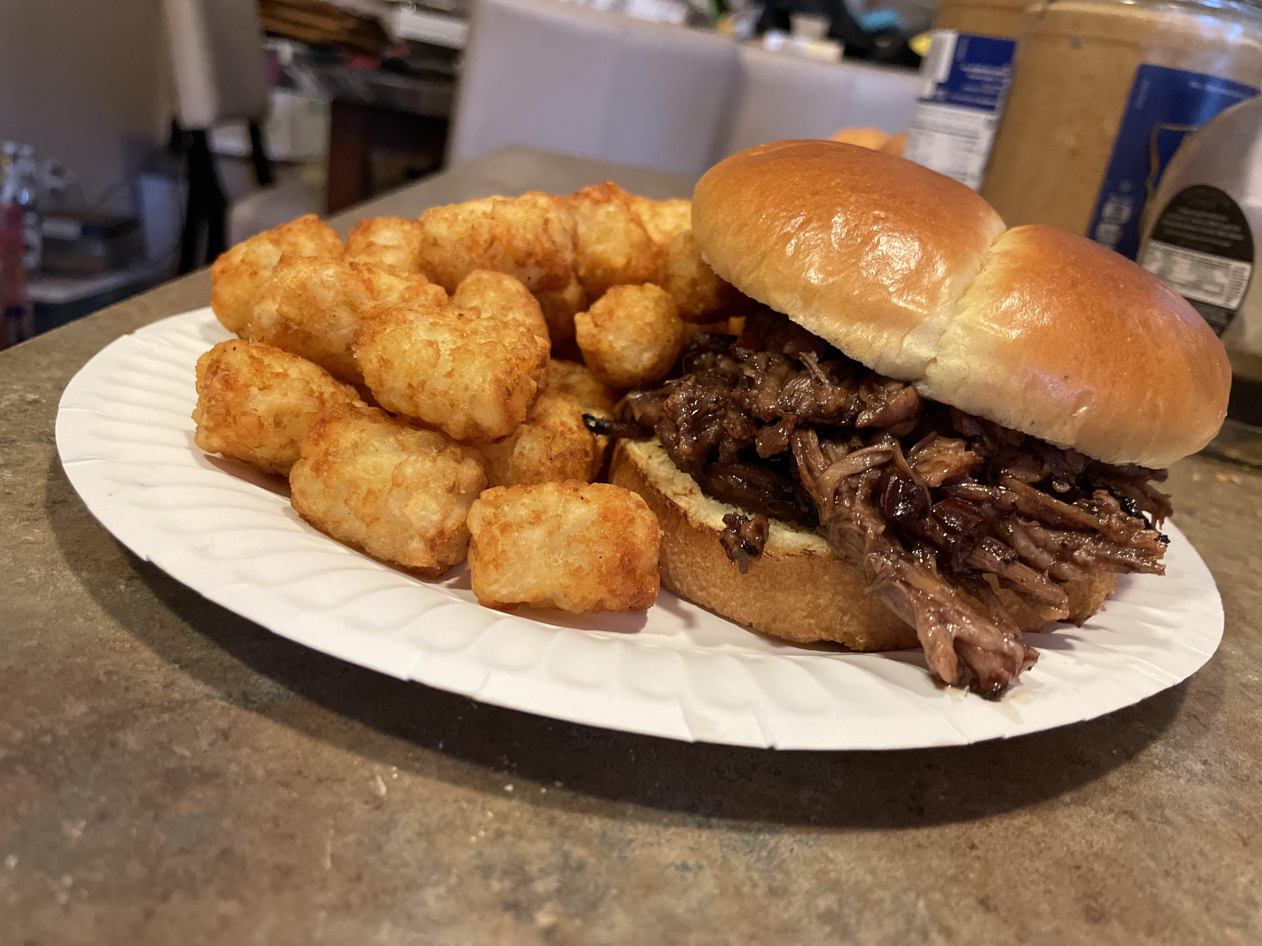 First time smoking meat and used pecan for the wood. Result was a brioche bun with pulled pork ...