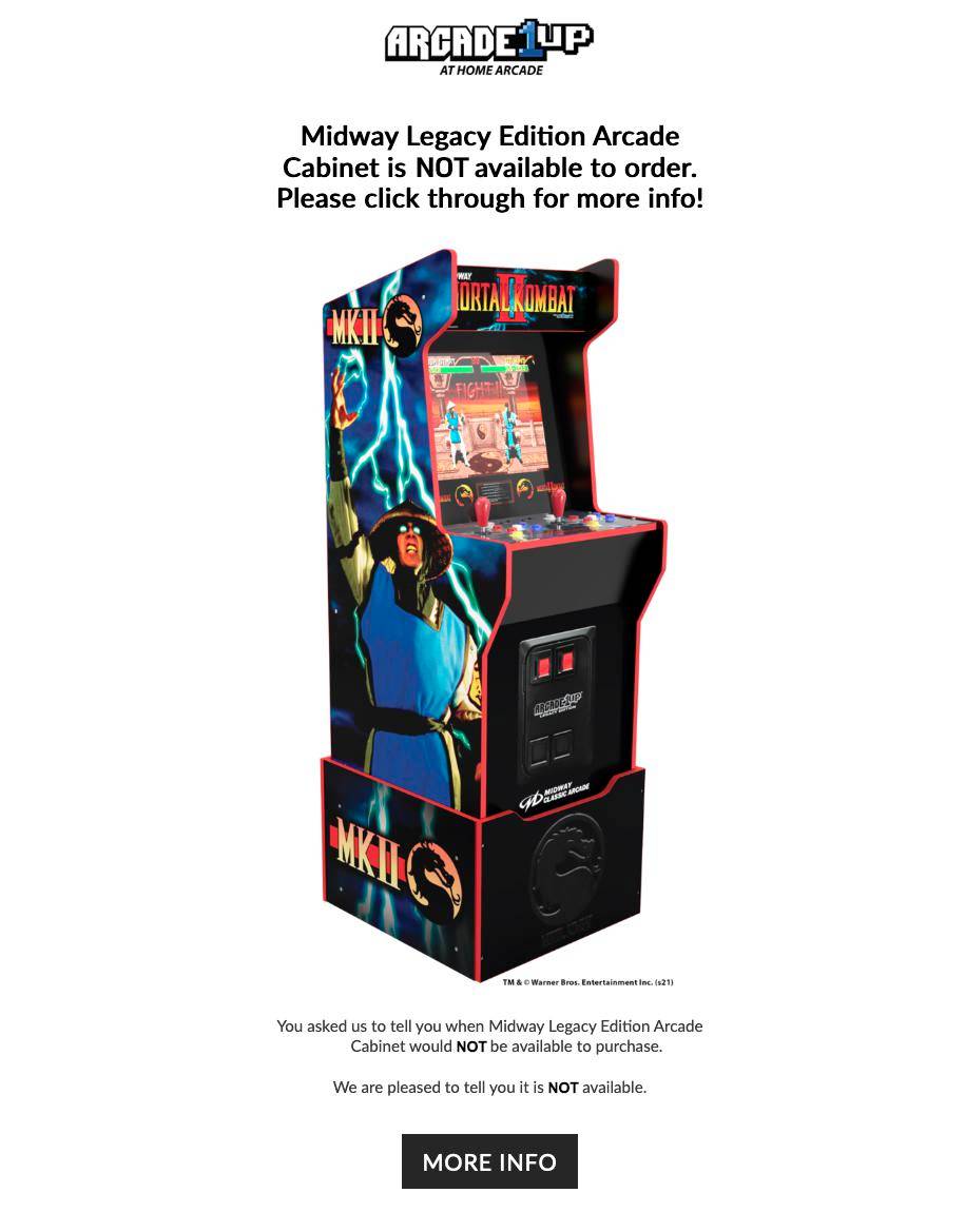 Fixed the Arcade1Up Midway Legacy Email Alert | Scrolller