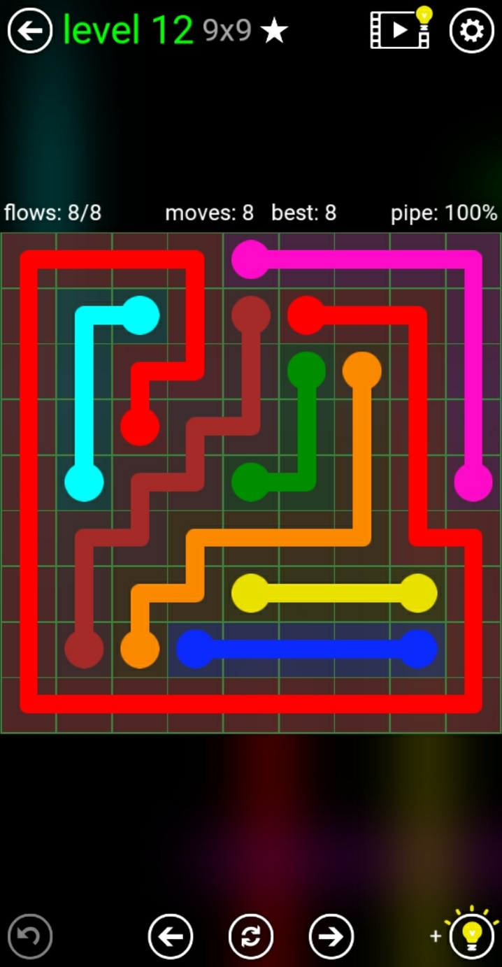 Flow Free rule (Green Pack, 9x9: Level 12, perfect solution) | Scrolller