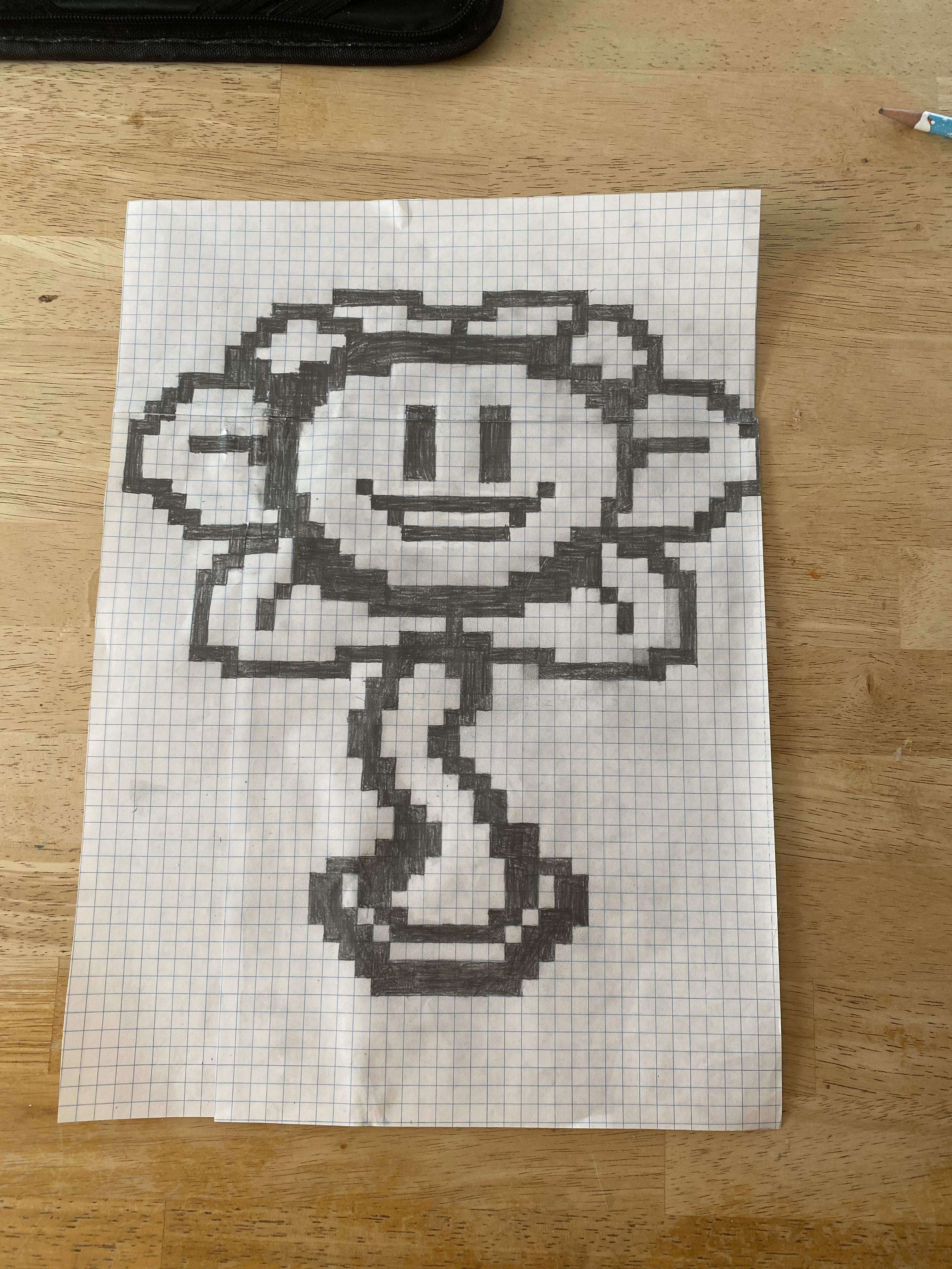 Flowey Pixel-art on grid paper! | Scrolller